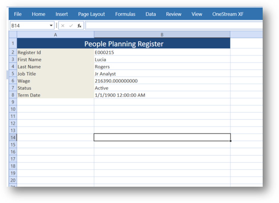 Using XFTV Named Ranges