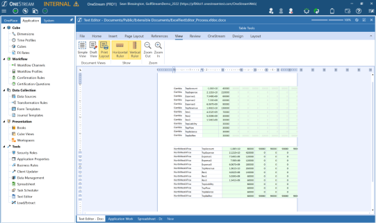 Excel Sheets and Excel Named Ranges in Text Editor