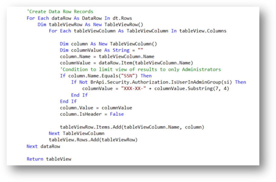 Table View Business Rule Example