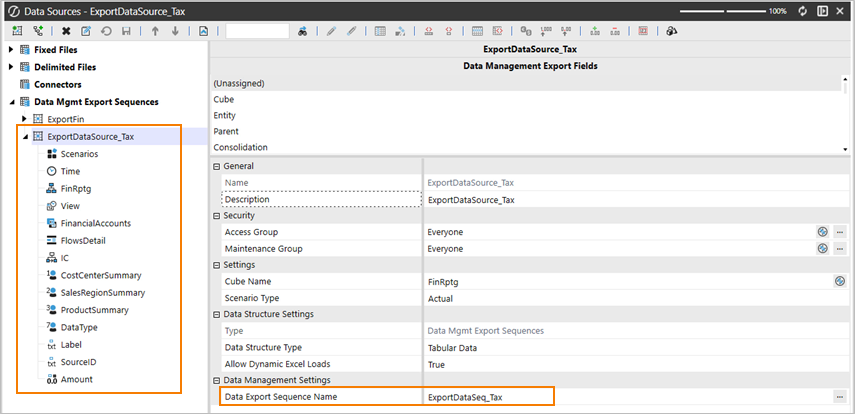 Data Management Export Sequences Data Source