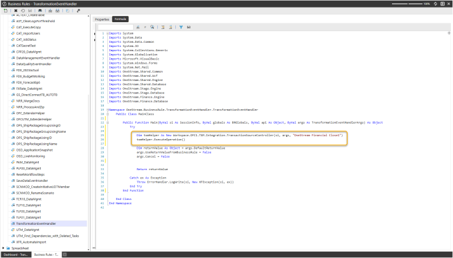 Edit the Transformation Event Handler Business Rule