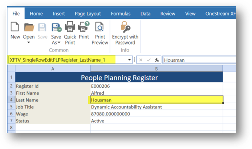 Using XFTV Named Ranges